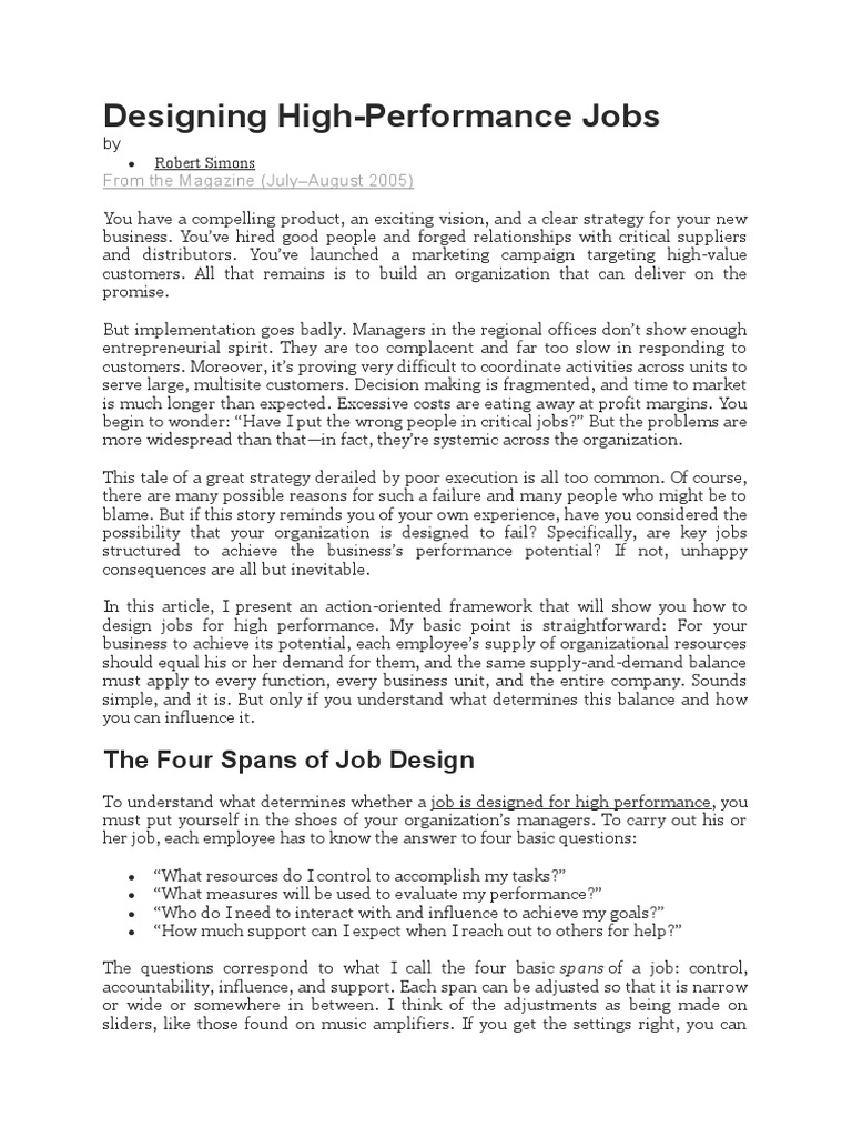 Designing High Performance Jobs - HBR Reference | PDF | Walmart | Marketing