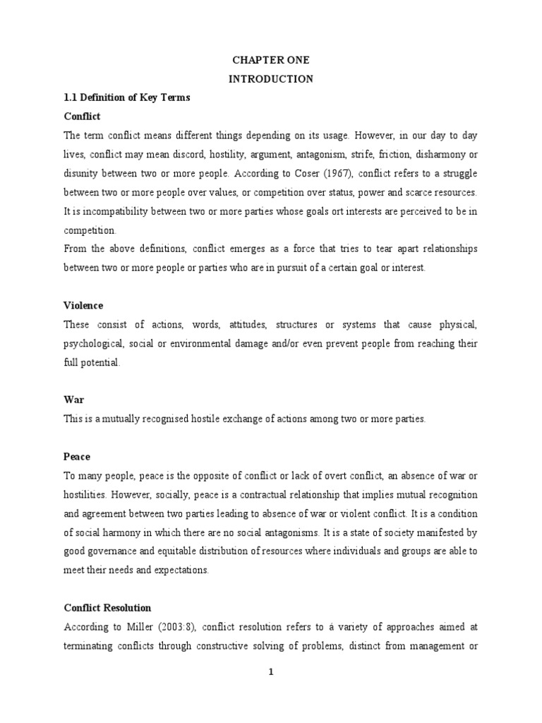 Chapter One 1.1 Definition of Key Terms Conflict | PDF | Behavioural Sciences | Psychological ...