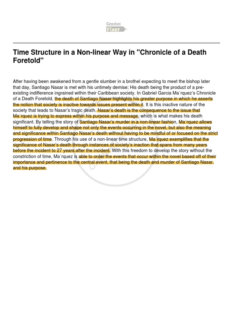 Time Structure in A Non-Linear Way in Chronicle of A Death Foretold ...