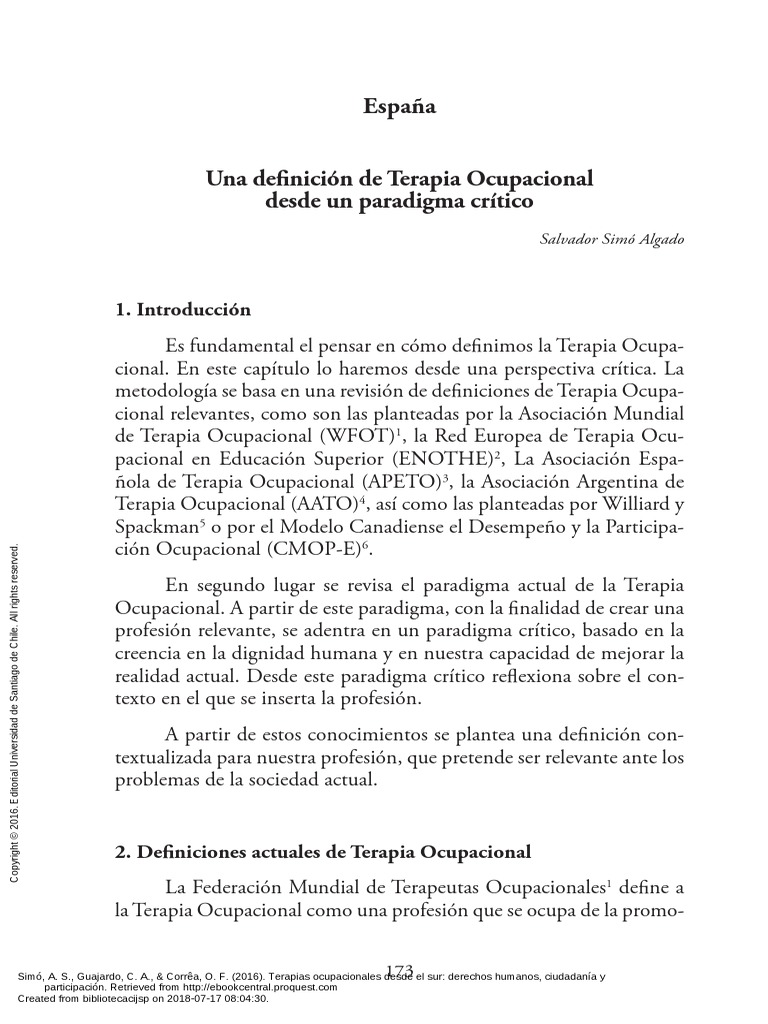 Una Definición de TO Desde Un Paradigma Crítico (Simó - Terapias ...