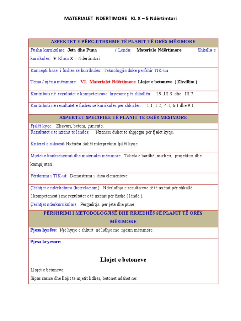 Materialet Ndërtimore KL X - 5 Ndërtimtari | PDF