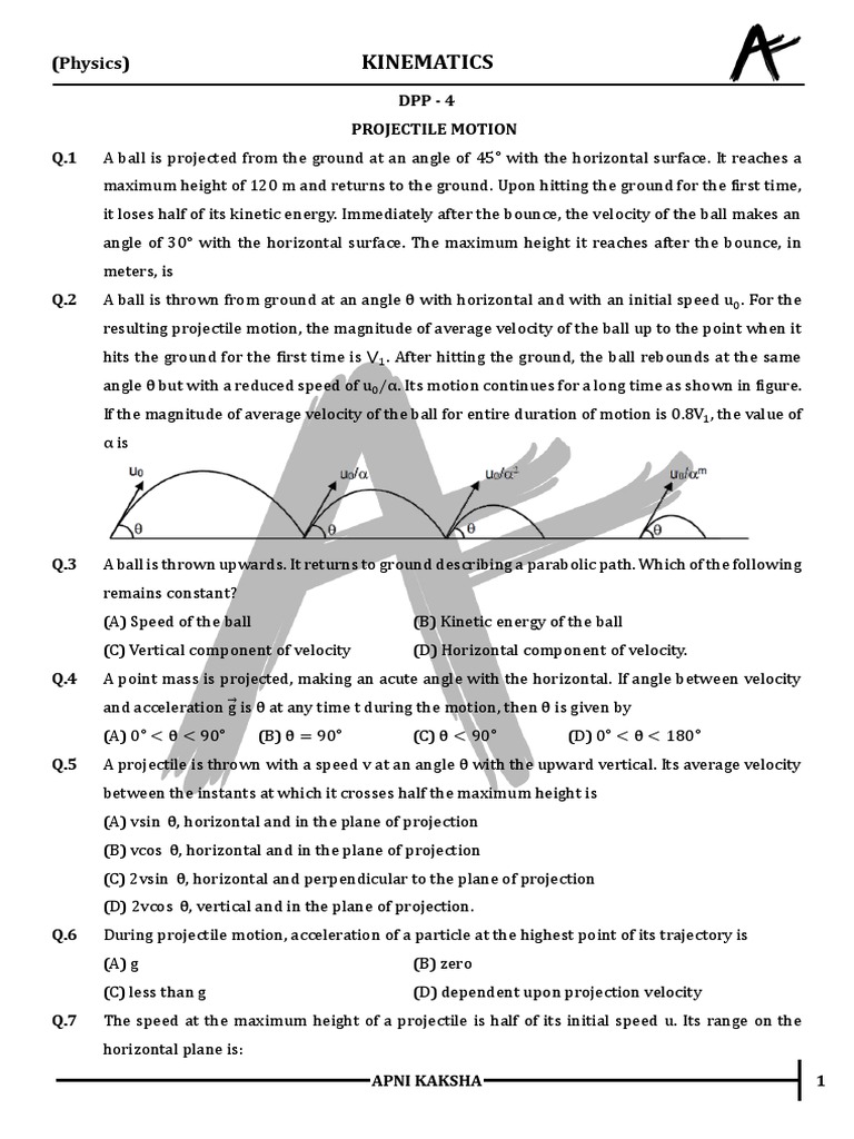 Physics - DPP - 04 - Kinematics - Projectile Motion | PDF | Velocity ...