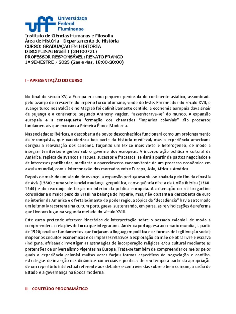 Renato Franco GHT00721 Programa Brasil I 2023 | PDF | Europa | Brasil