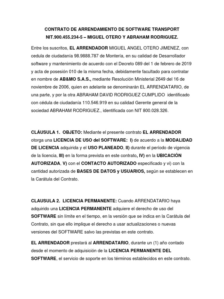 Contrato de Arrendamiento de Software | PDF