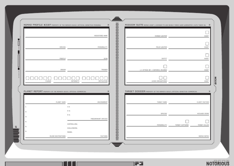 Notorious Player Sheet (Printable) | PDF