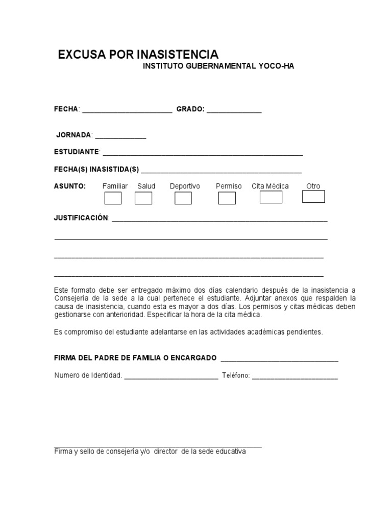 Formato para Excusa 2022 | PDF