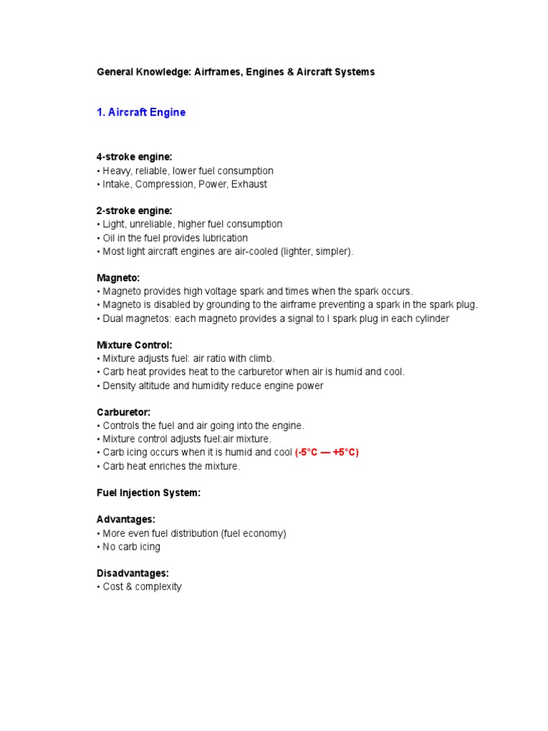 General Knowledge - Airframes, Engines & Aircraft Systems | PDF