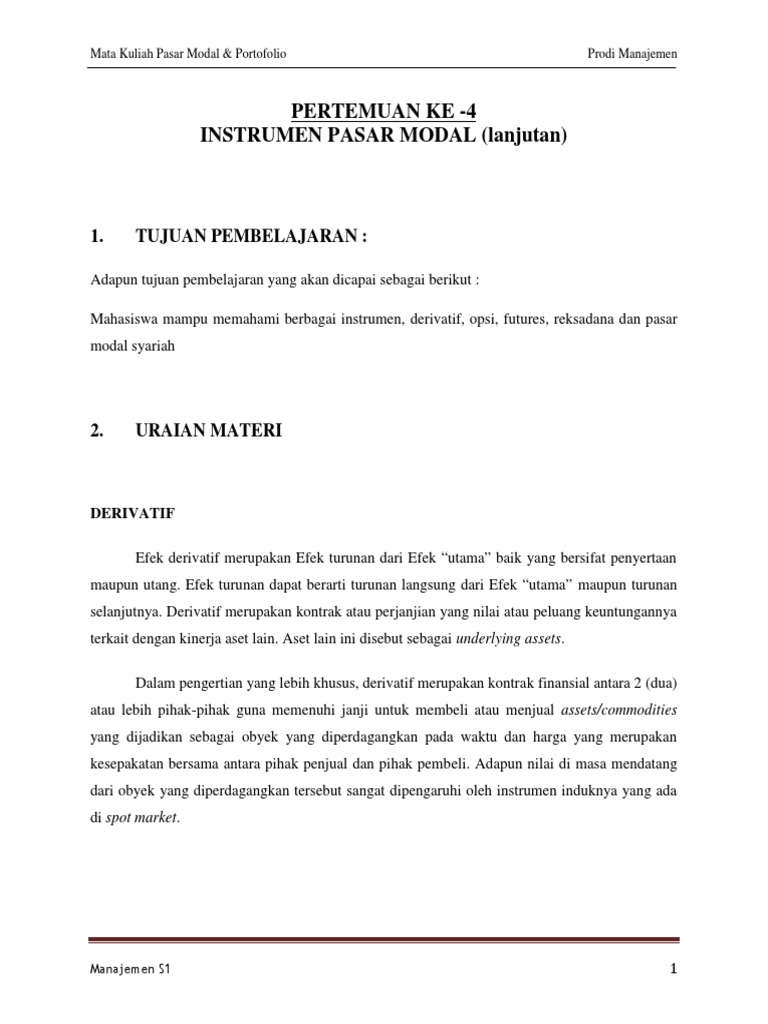 Pertemuan 4 - Instrumen Pasar Modal Lanjutan | PDF