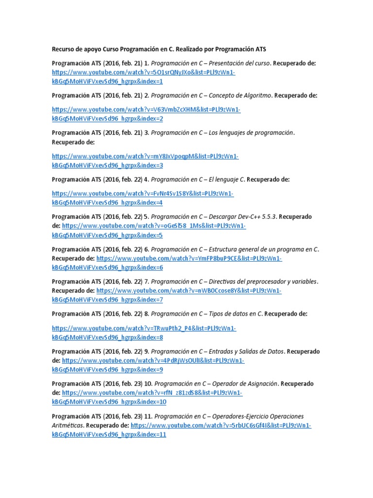 Recurso de Apoyo Curso de Programación en C Realizado Por Programación ...