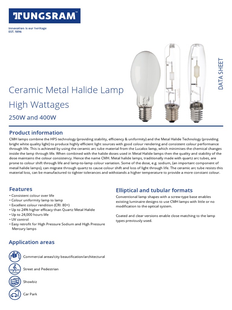 Ceramic Metal Halide Lamp Data Sheet | PDF | Ultraviolet | Electric Arc