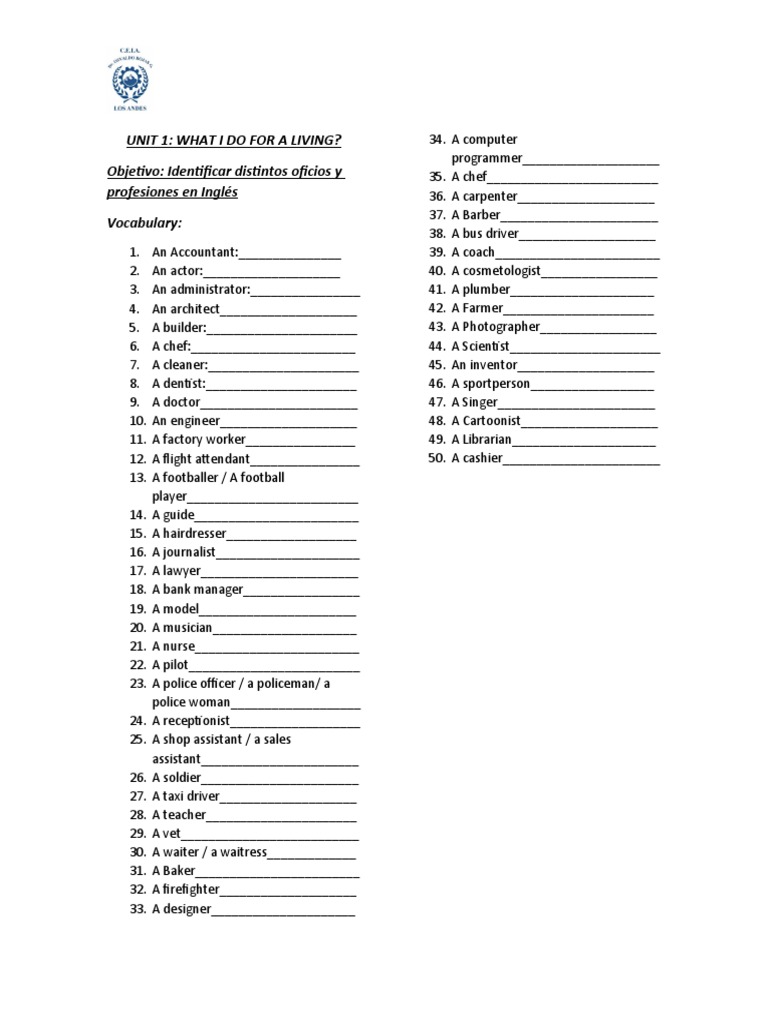 UNIT 1 Jobs 2do Nivel 2023 | PDF