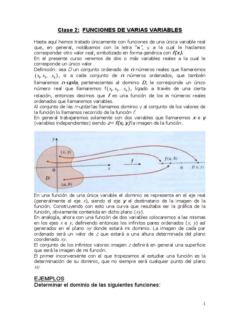 Clas 2 Funciones de Varias Variables | PDF | Función (Matemáticas) | Conjunto (Matemáticas)
