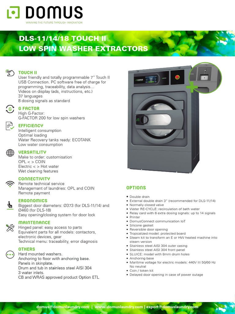 DLS-11/14/18 TOUCH II Low Spin Washer Extractors | PDF | Washing ...