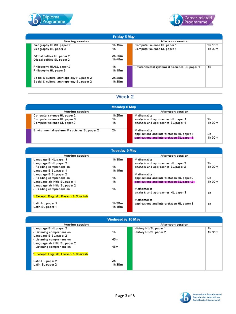 IB Diploma Examination Schedule: May 2022 | PDF | Science | Cognitive ...