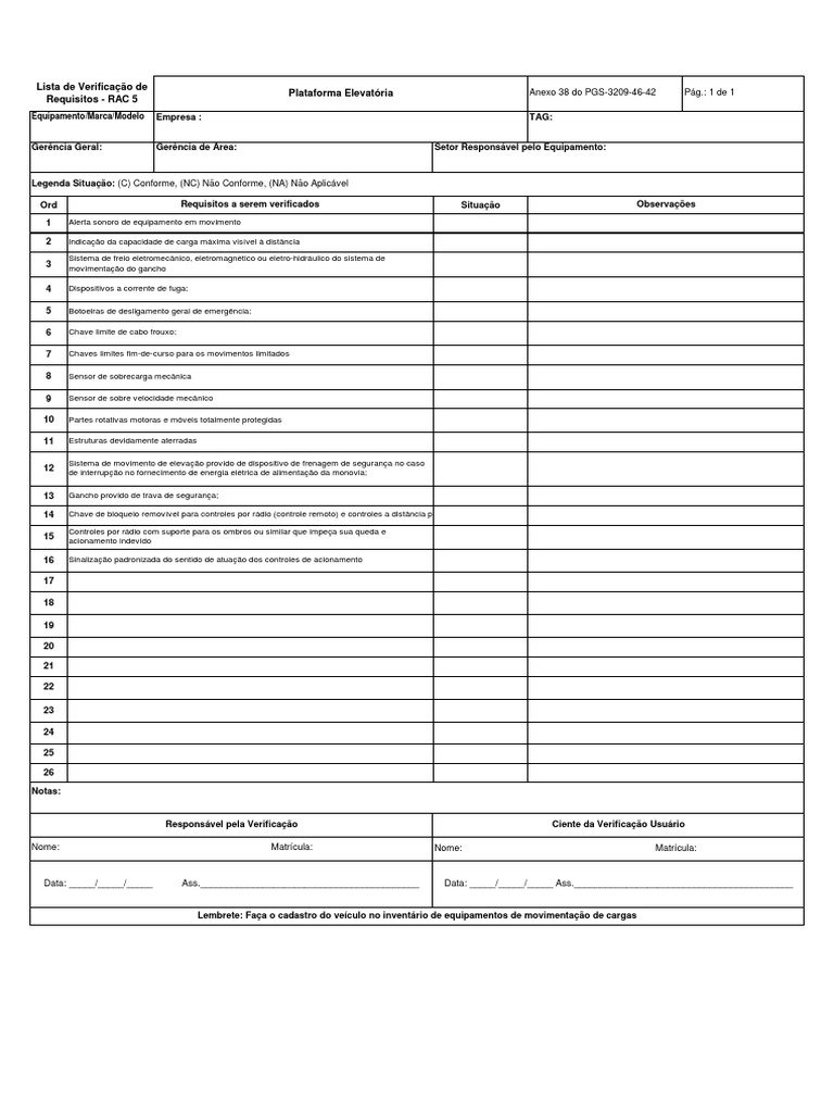 CHECK LIST - Pta | PDF | Freio | Eletricidade