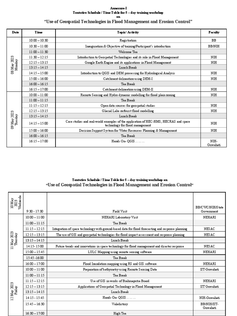 Schedule Geospatial Flood Management May2023 | PDF