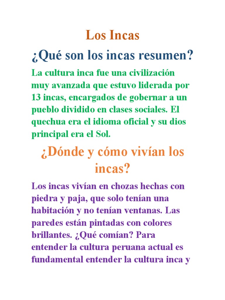 ¿Qué Son Los Incas Resumen? | PDF | Imperio Inca | Civilización maya