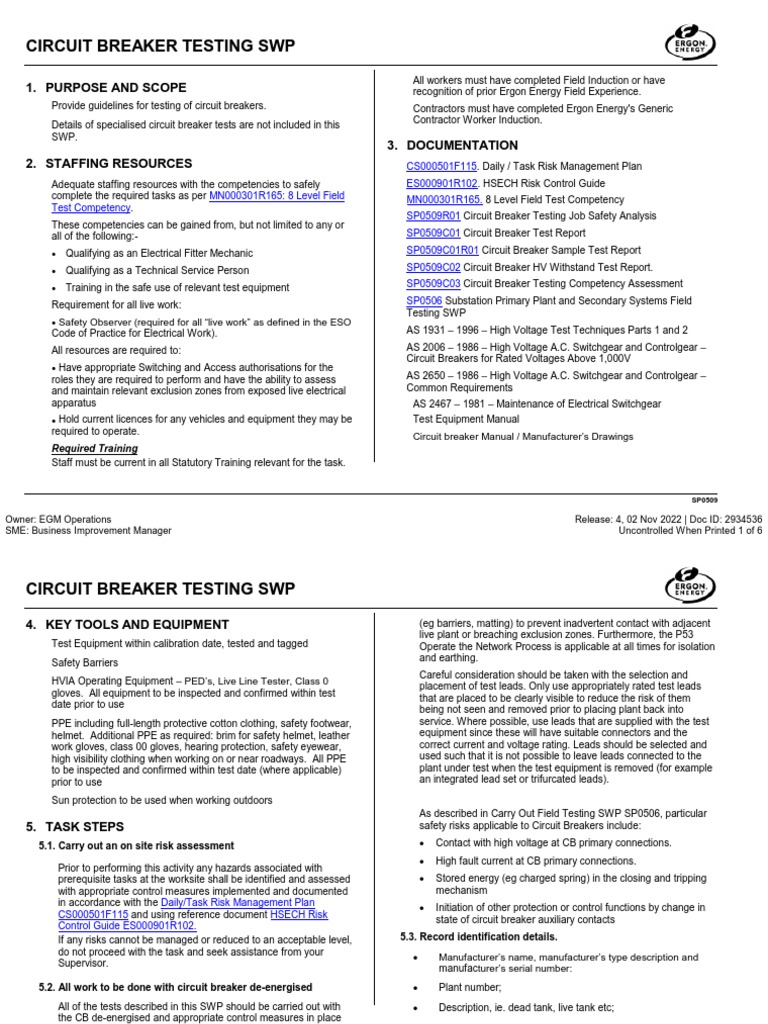 SP0509 Circuit Breaker Testing SWP | PDF | Insulator (Electricity ...