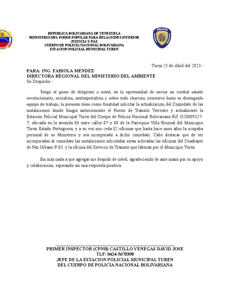 Oficio Solicitar Actualizacion Comodato | PDF