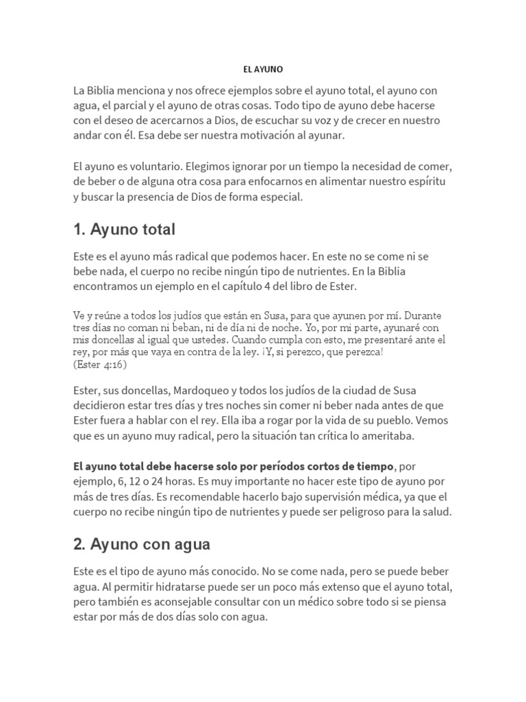Tipos de Ayuno según la Biblia | PDF | Rápido | Esther