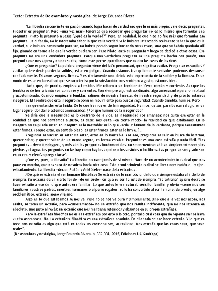 Texto: Extracto de de Asombros y Nostalgias, de Jorge Eduardo Rivera | PDF | Verdad | Realidad