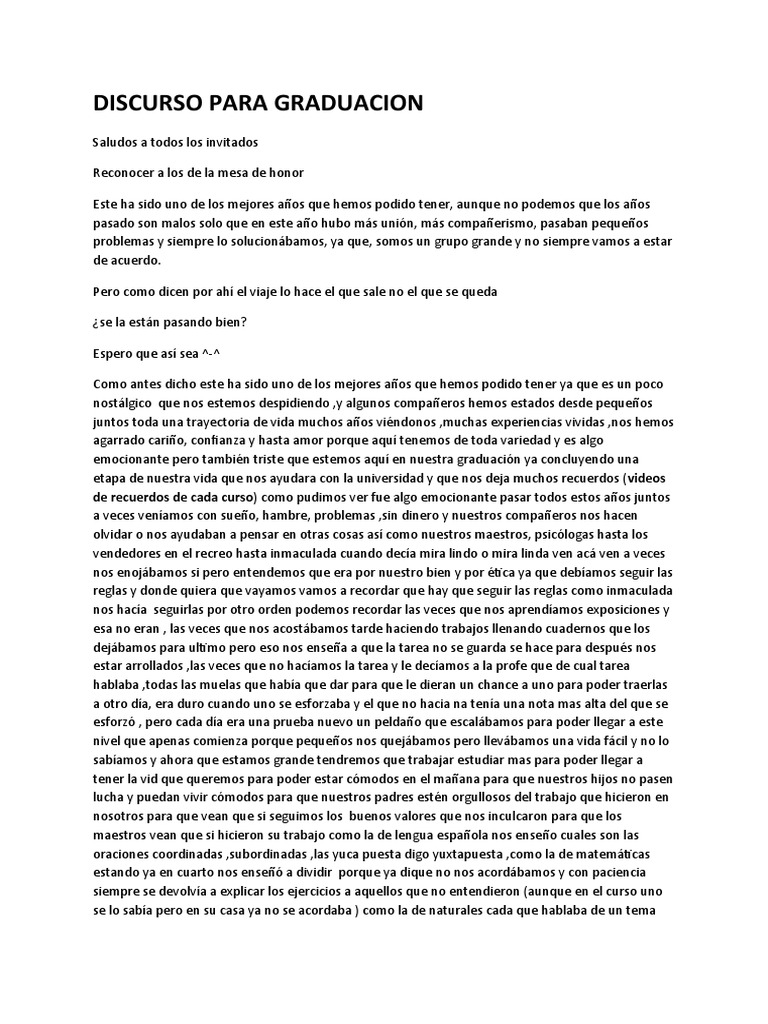 Discurso emotivo de graduación 2023 | PDF