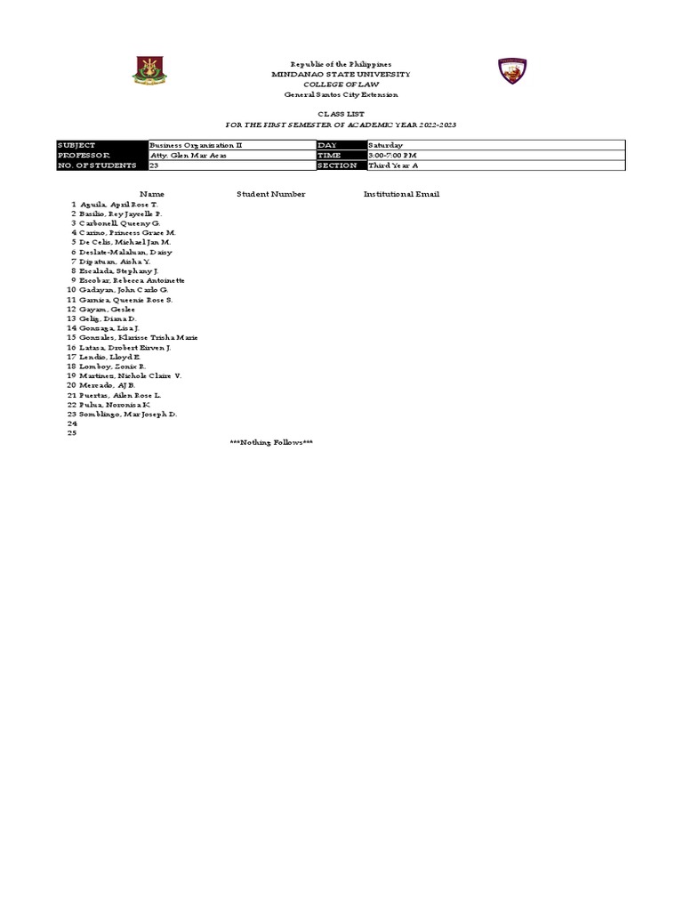 Student Number 1 2 3 4 5 6 7 8 9 10 11 12 13 14 15 16 17 18 19 20 Name Institutional Email | PDF