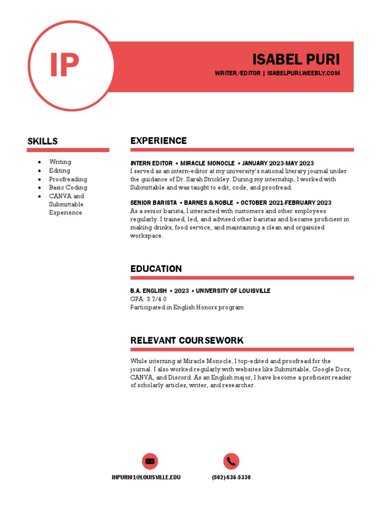 Isabel Puri: Writer & Editor Resume | PDF