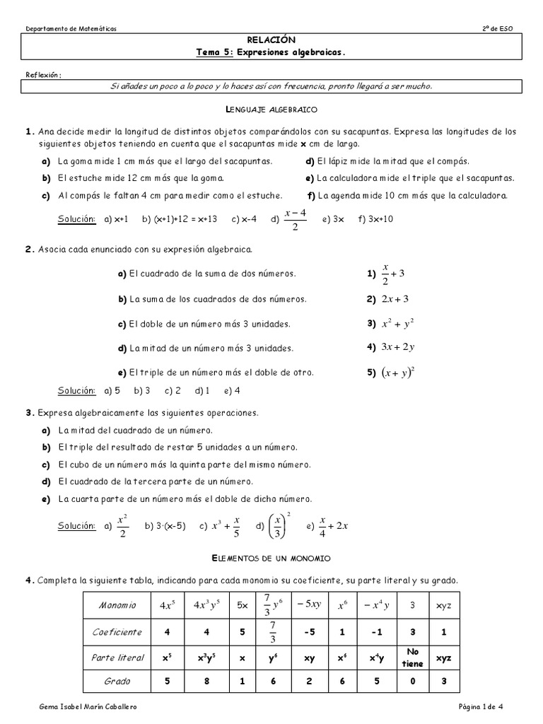 Ejercicios de Álgebra para 2º ESO | PDF