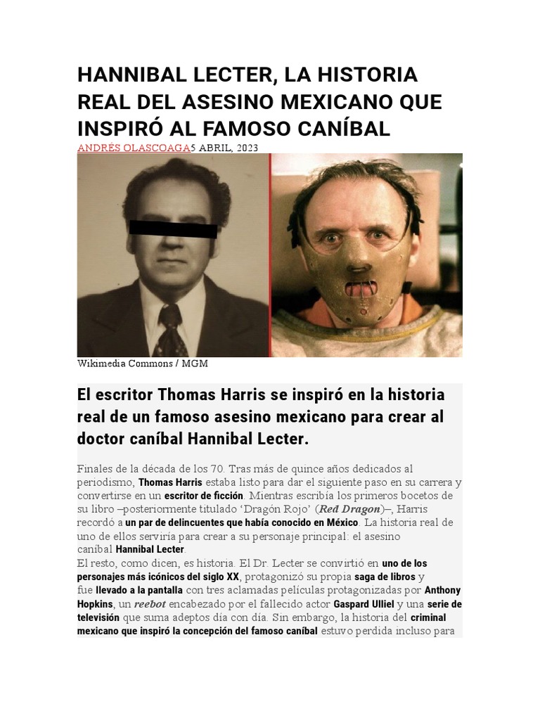 La historia real del asesino mexicano que inspiró a Hannibal Lecter | PDF