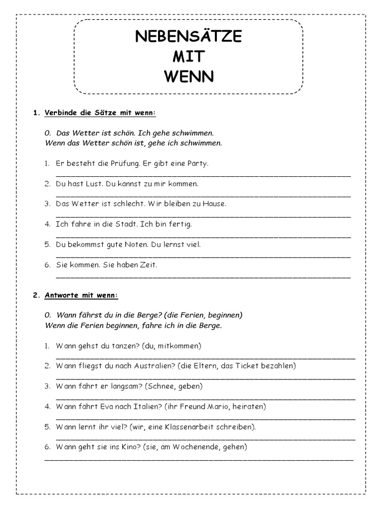 Nebensatze Mit Wenn Arbeitsblatter - 18924 | PDF