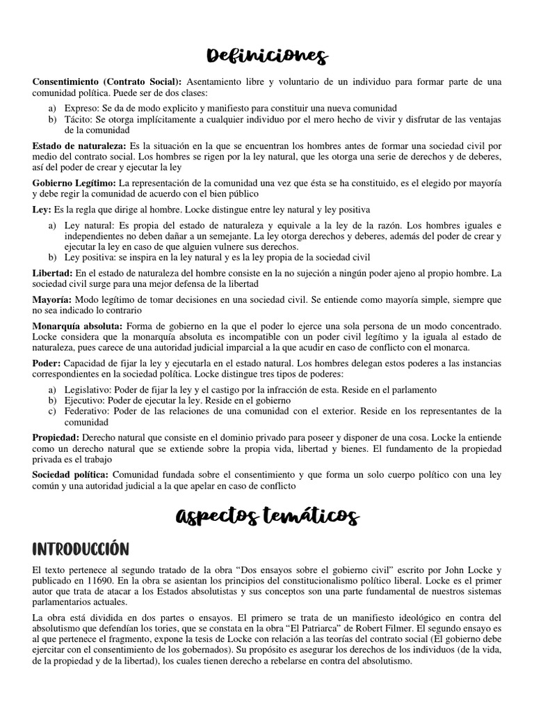 Aspectos Temáticos y Contexto de Locke | PDF | Contrato social | Libertad