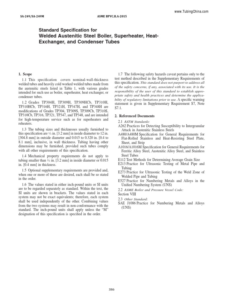 Asme Sa 249 249M | PDF | Pipe (Fluid Conveyance) | Construction