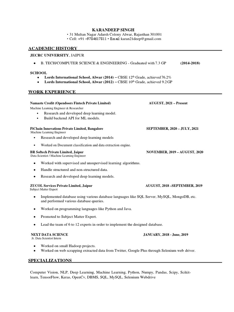 Karandeep Singh | PDF | Machine Learning | Databases