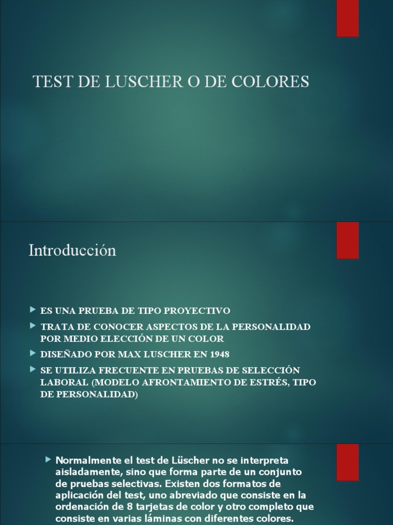 Test de Luscher O de Colores | PDF | Color | Experiencia