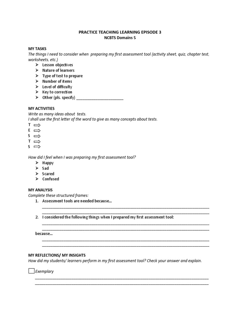 Practice Teaching Learning Episode 3: NCBTS Domains 5 My Tasks | PDF ...