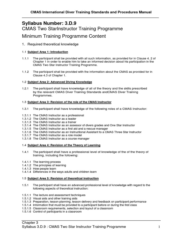 CMAS Instructor Two Star Training Programme | PDF | Scuba Diving | Underwater Diving