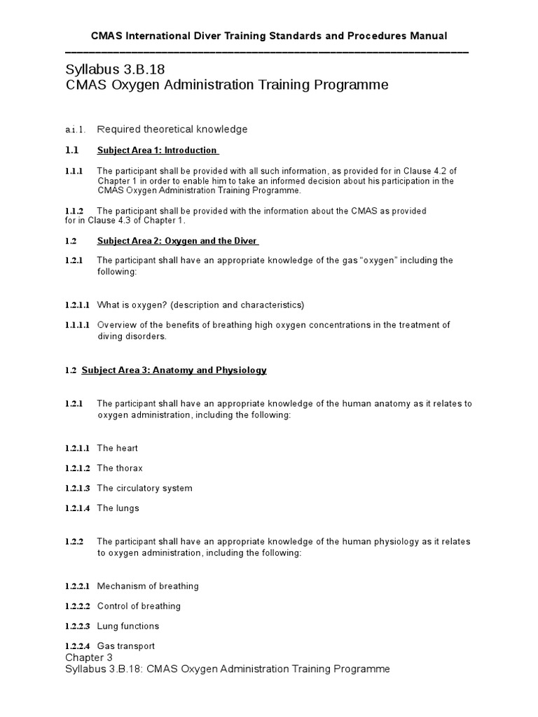Cmas Oxygen Administration Training Programme | PDF | Underwater Diving | Breathing