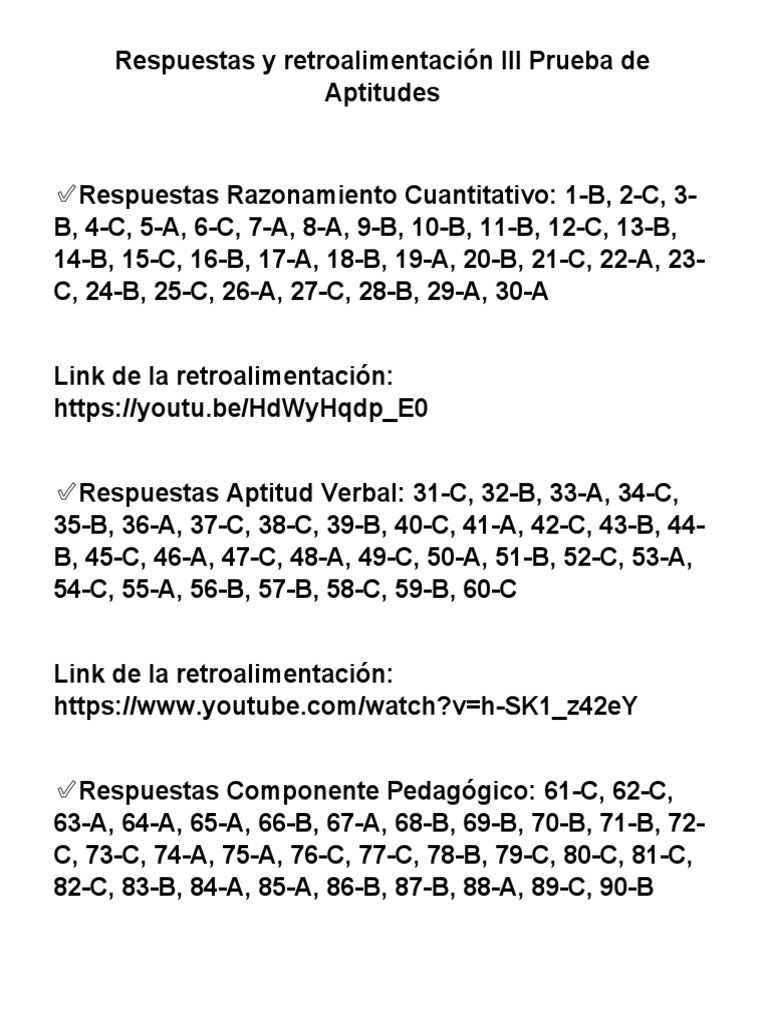 Respuestas y Retroalimentación III Prueba de Aptitudes - Respuestas ...