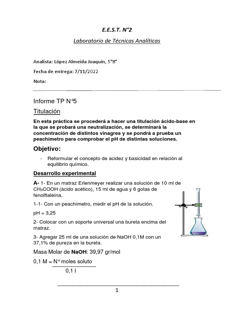 Laboratorio de Técnicas Analíticas: Informe TP N°5 Titulación | PDF