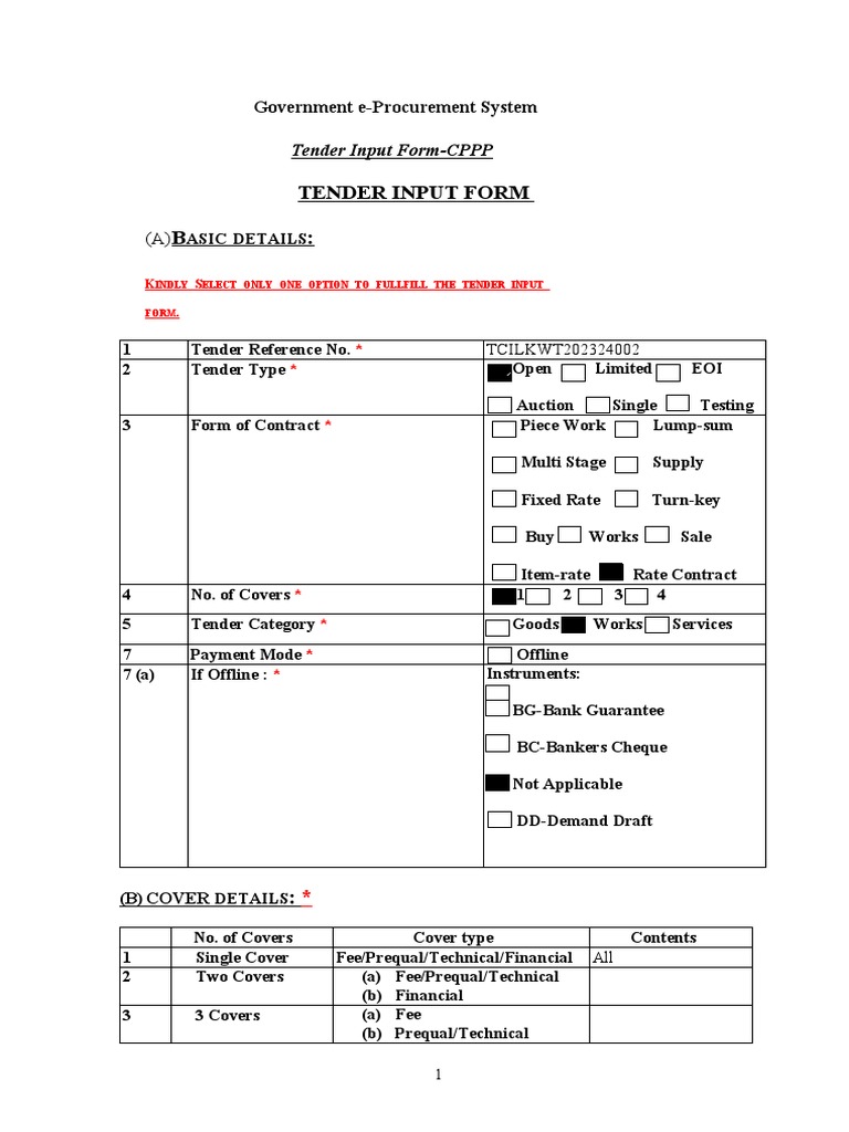 Update Tender Input Form14 | PDF | Legal Tender | Business