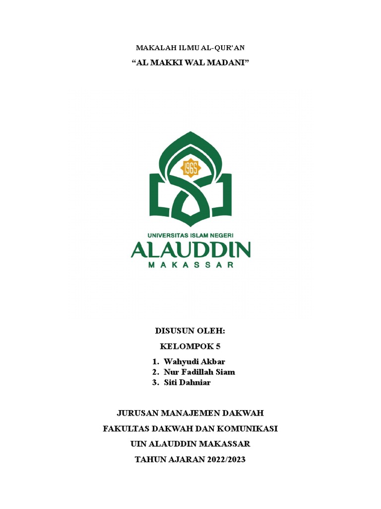 Al-Makki dan Al-Madani: Definisi dan Klasifikasi | PDF