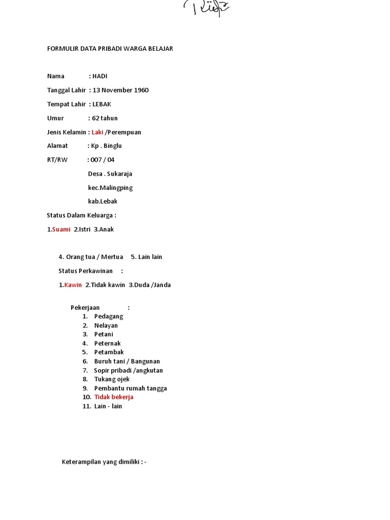 Contoh Data Warga | PDF