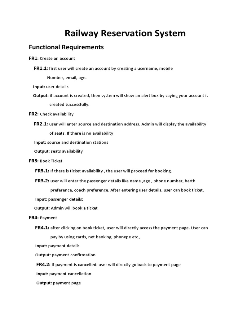 BT20CS016 SRS Railway Reservation System | PDF