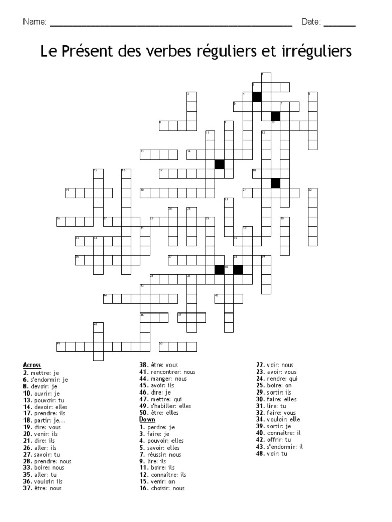 Les Verbes Mots-Croisés | PDF | Théorie (échecs) | Échecs
