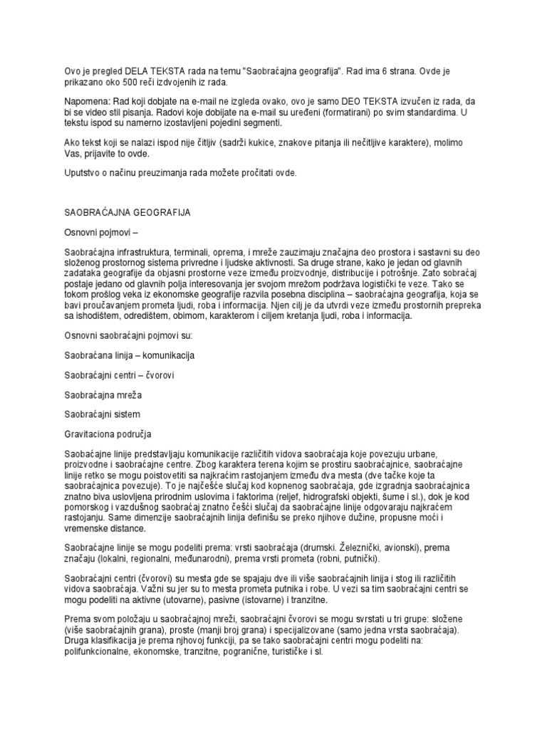 Saobraćajna Geografija | PDF