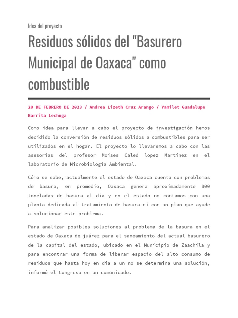 Proyecto Taller de Investigación | PDF | Residuos | Vertedero