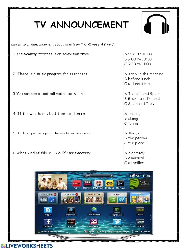 TV Announcement: Listen To An Announcement About What's On TV. Choose A ...