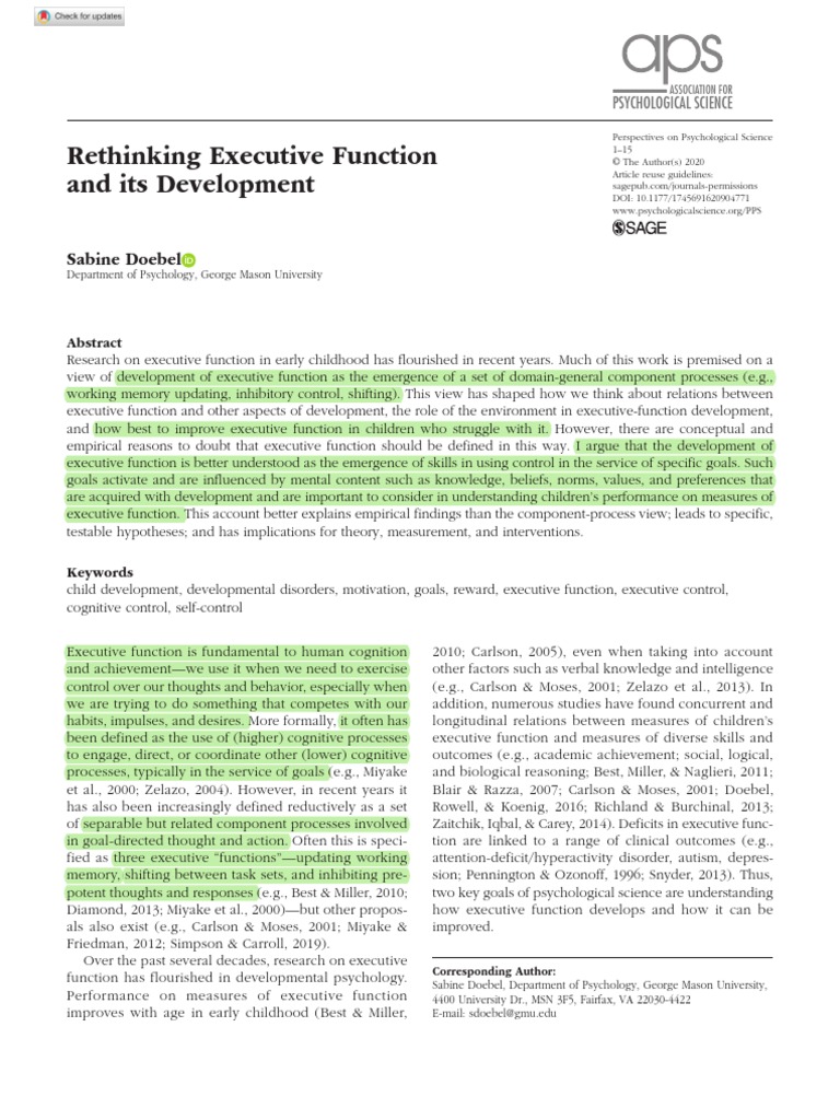 Rethinking Executive Function and Its Development | PDF | Executive Functions | Theory Of Mind
