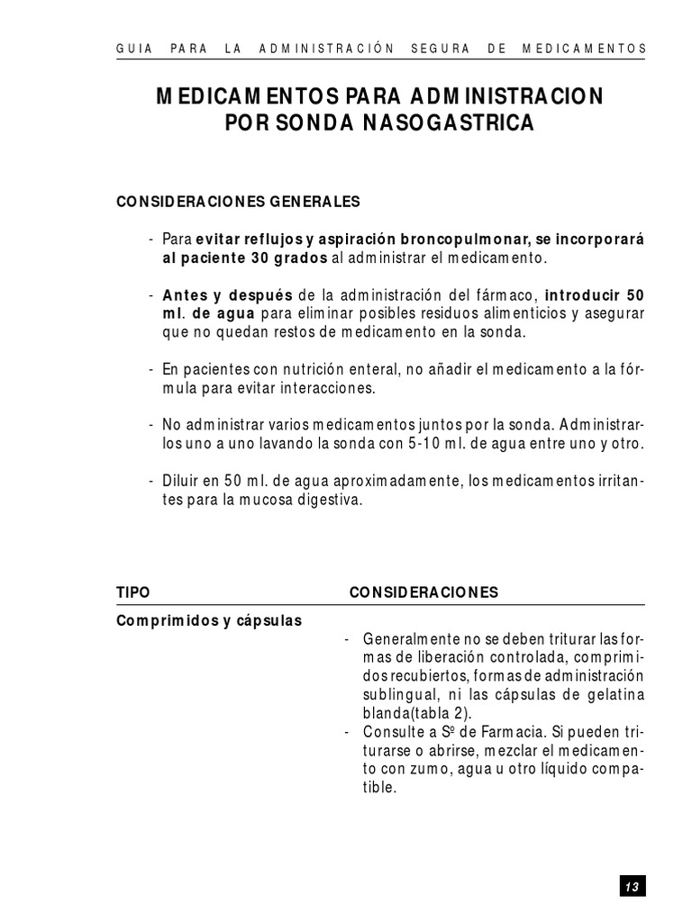 Medicamentos para Administracion Por Sonda Nasogastrica | PDF ...